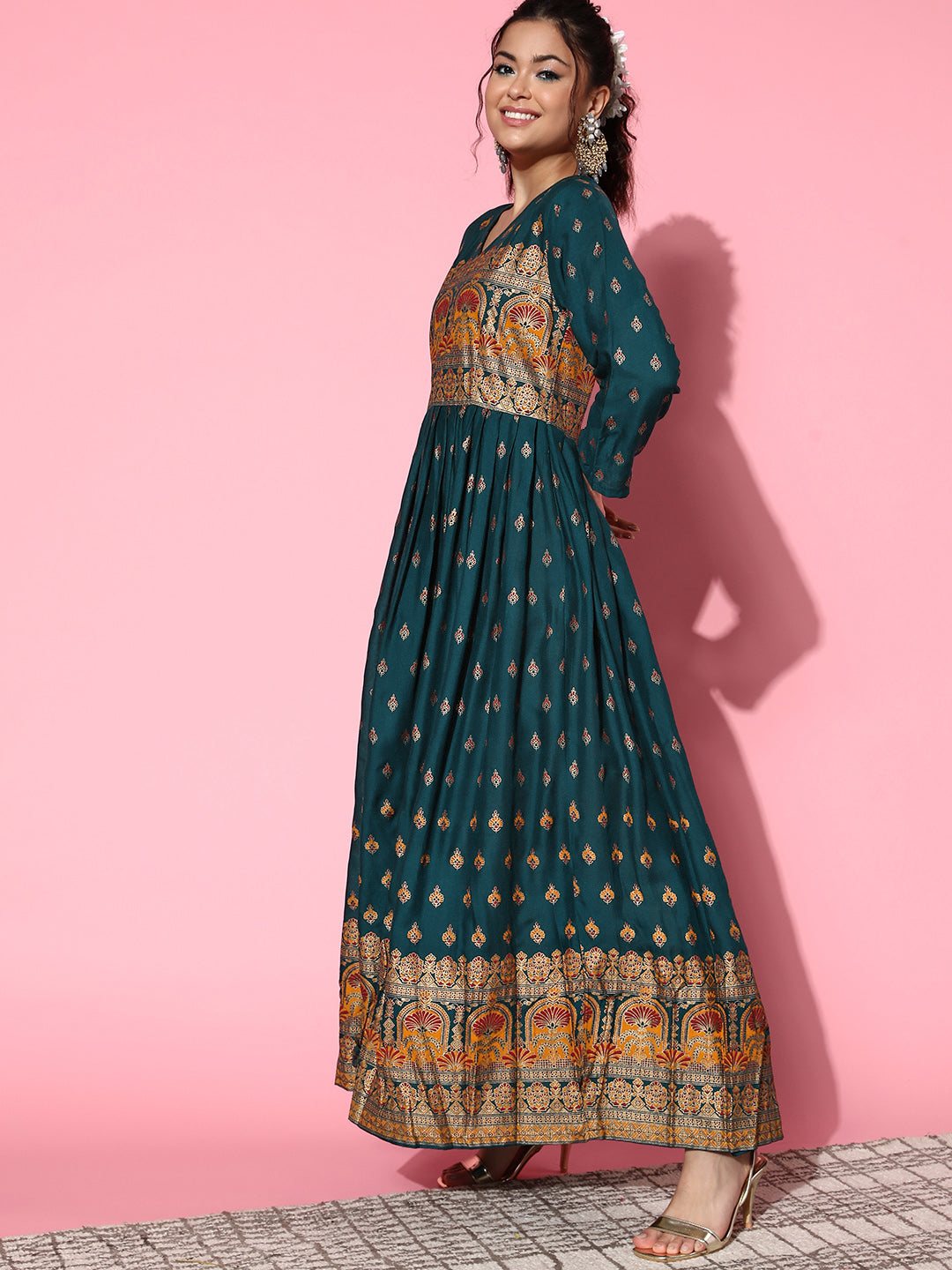 Teal Gold Border Anarkali Kurta teal-gold-border-anarkali-kurta