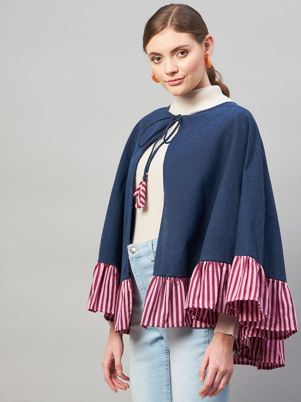 Blue Handloom Short Poncho - InWeave